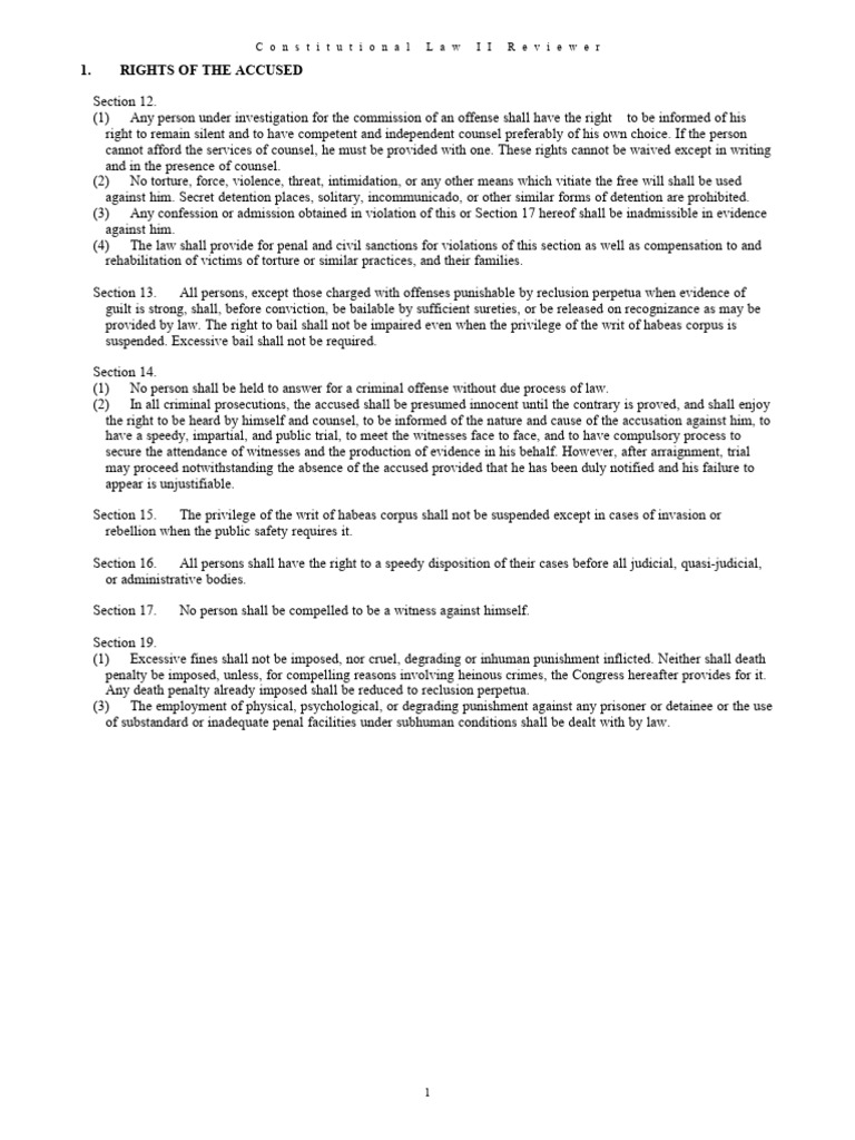Constitutional Law II Finals Reviewer 10-06-03 | PDF | Miranda Warning ...