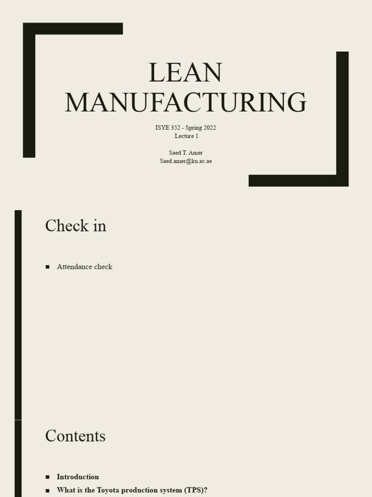 Lean Manufacturing Lec 1 | PDF | Lean Manufacturing | Production And Manufacturing