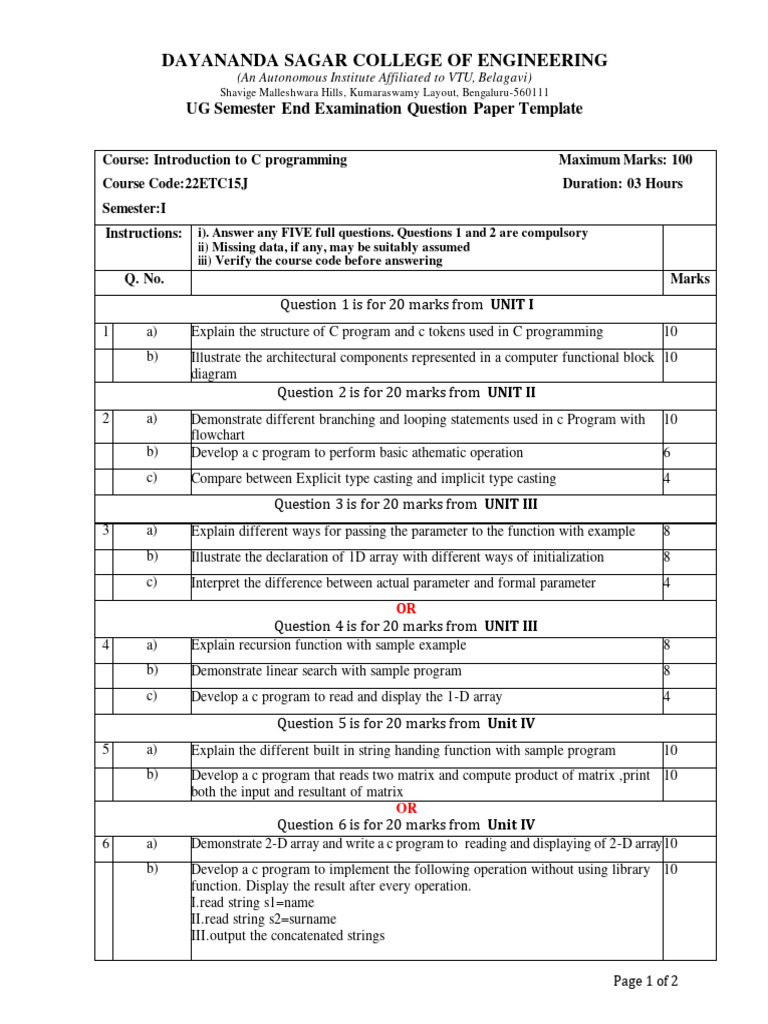 C Proagramming Model Qp Pdf C Programming Language Computer Program 9757