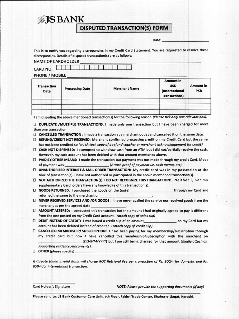 Dispute Form | PDF