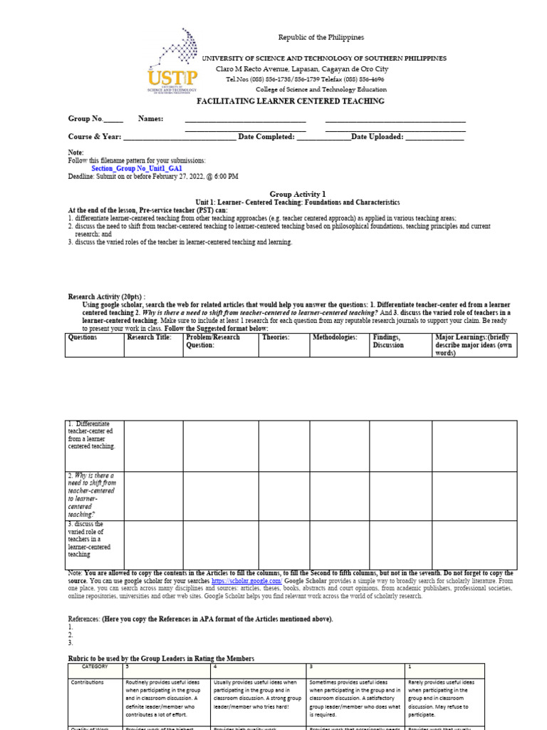 FLCT Unit 1 Group Activity 1 | PDF