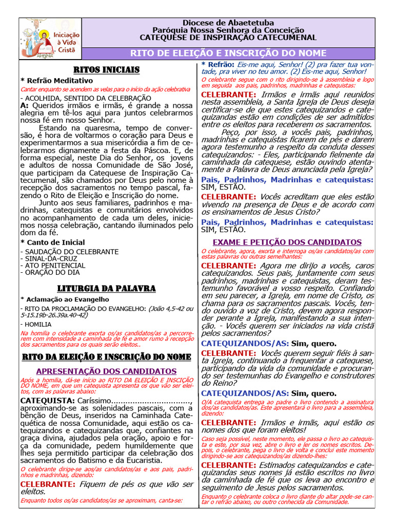 Rito de Eleição na Catequese Cristã | PDF | Oração | Catecismo