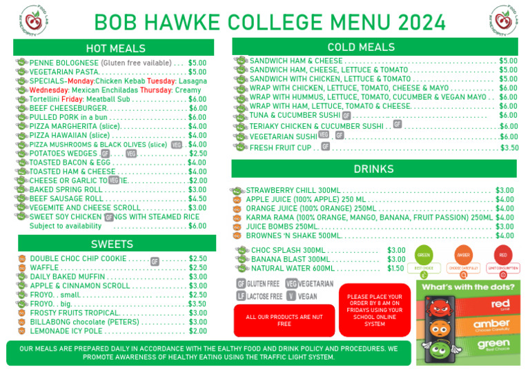 BOB_HAWKE_COLLEGE_Menu_Template_2024 | PDF | Pizza | Sushi