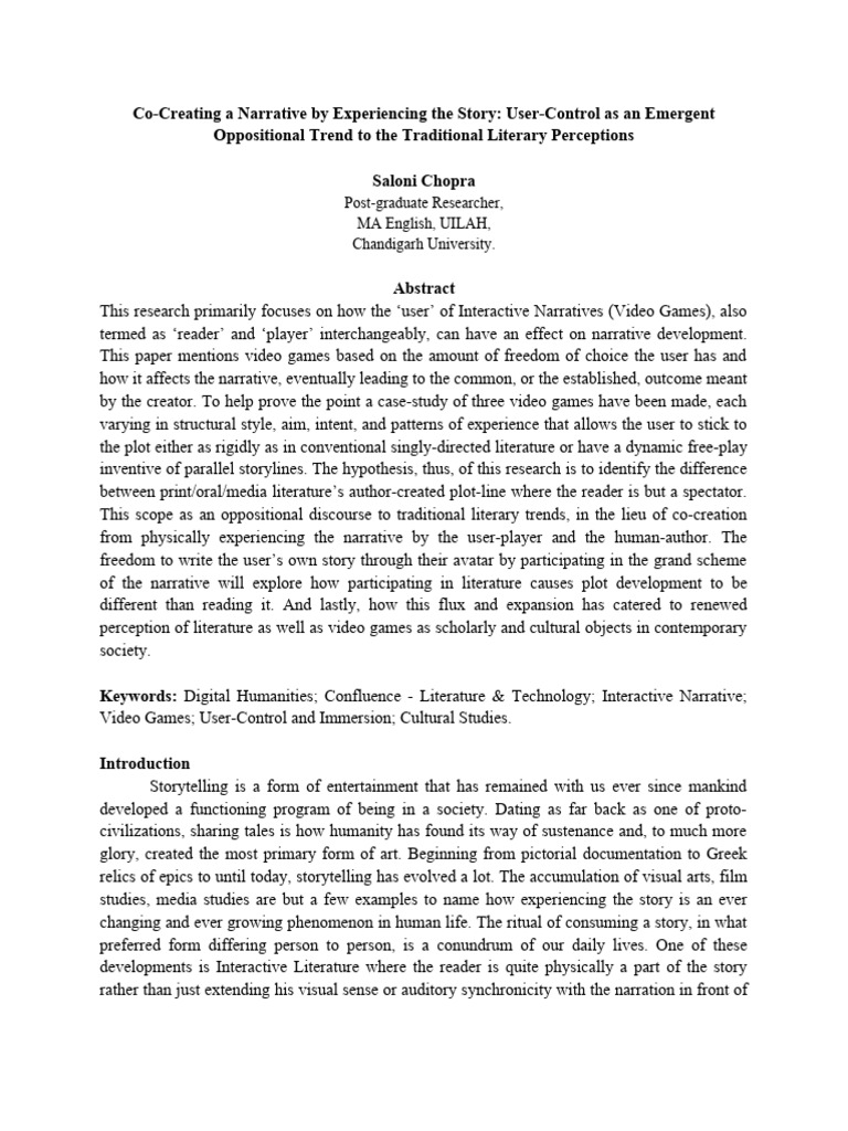 User Control in Interactive Narratives | PDF | Narrative | Storytelling