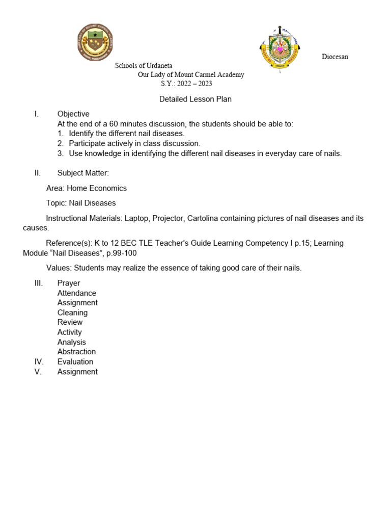 Nail Disease Lesson Plan | PDF | Nail (Anatomy) | Lesson Plan