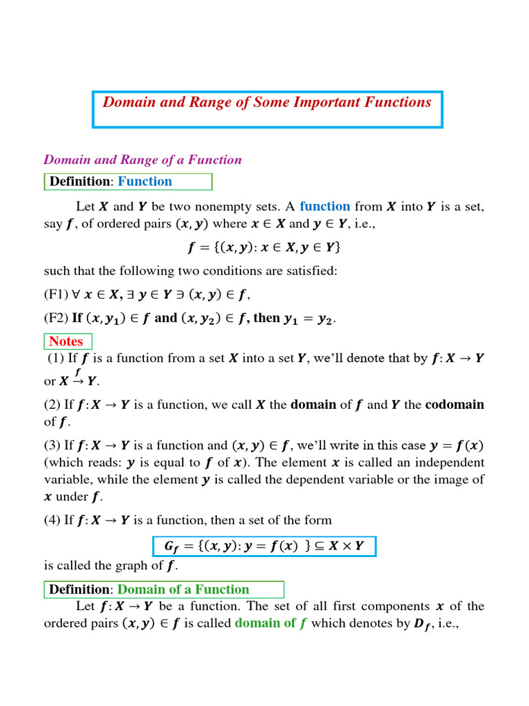 1 Domain and Range of A Function | PDF | Function (Mathematics) | Set (Mathematics)