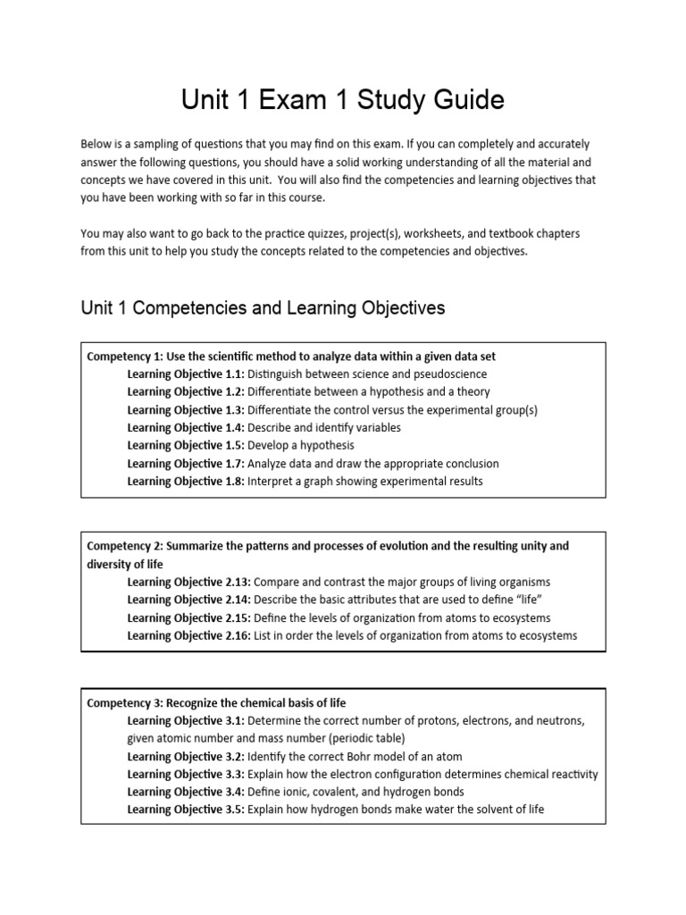 Unit 1 Exam 1 Study Guide | PDF | Chemical Bond | Chemical Compounds
