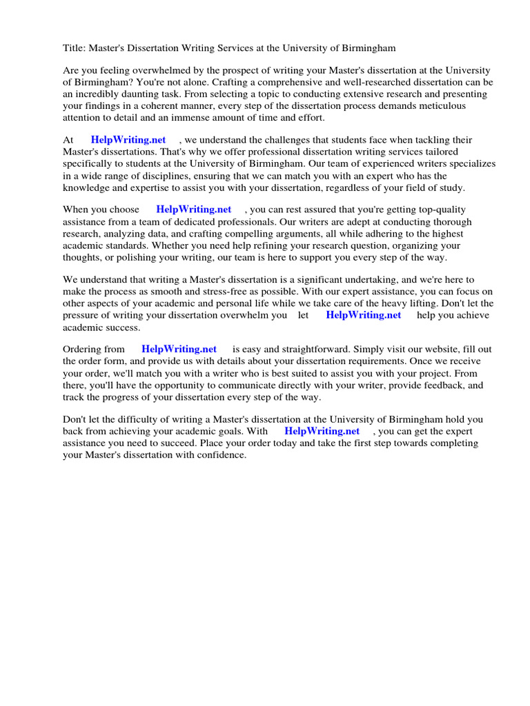 MSC Dissertation University of Birmingham | PDF