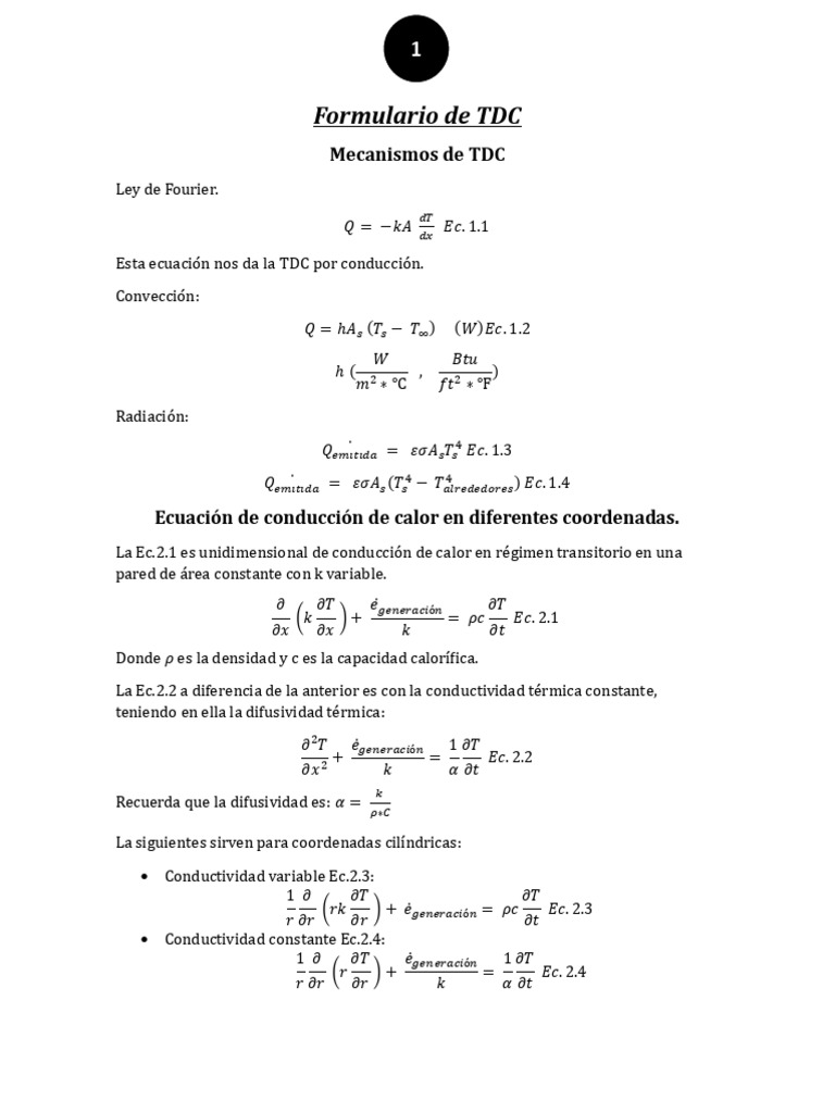 Formulario de TDC | Descargar gratis PDF | Conduccion termica | Convección