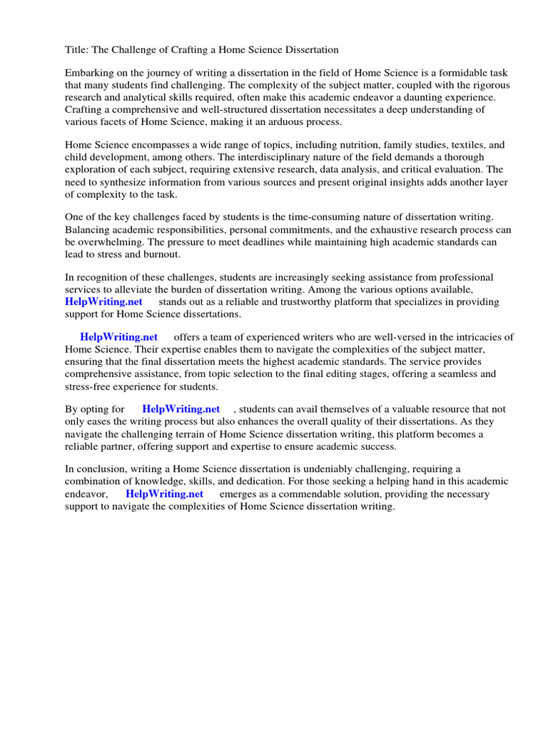Home Science Dissertation | PDF | Thesis | Science