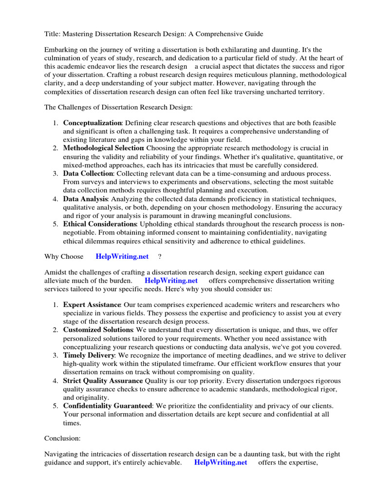 Dissertation Research Design | PDF | Methodology | Thesis