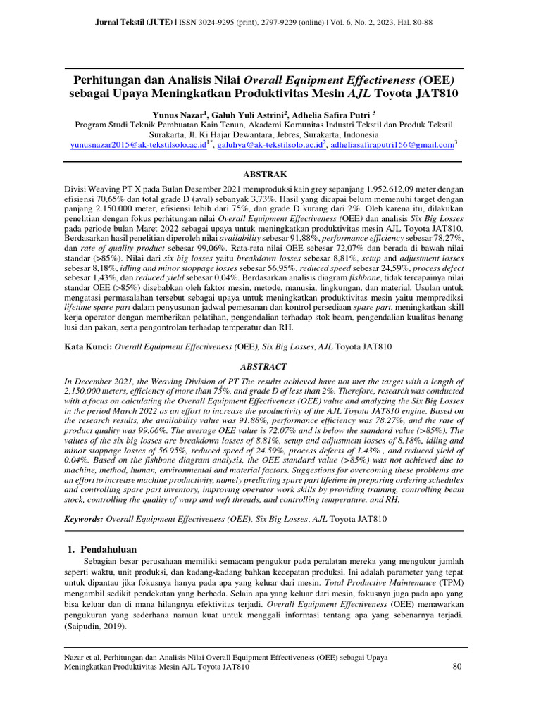 Perhitungan Dan Analisis Nilai Overall Equipment E | PDF | Teknologi & Rekayasa