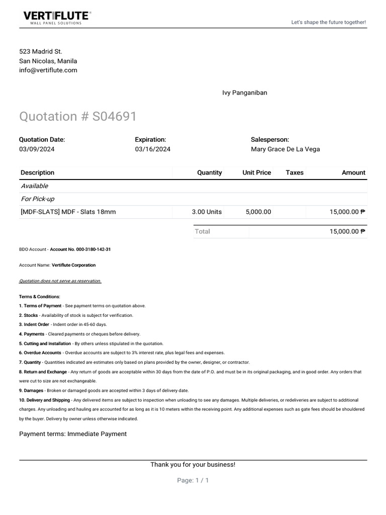 Aac Blocks Quotation | PDF | Payments | Investing