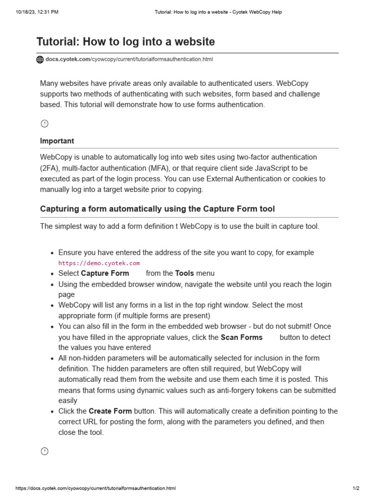 Tutorial - How To Log Into A Website - Cyotek WebCopy Help | PDF ...
