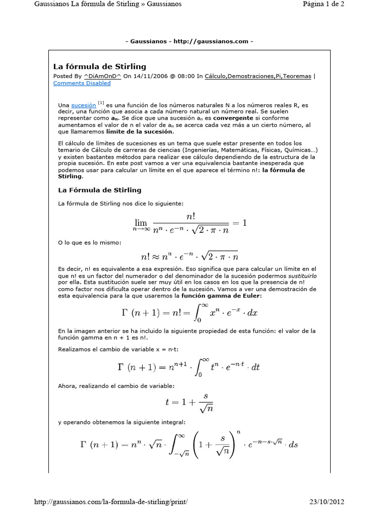 Fórmula de Stirling: Cálculo de Límites | PDF | Límite (Matemáticas ...
