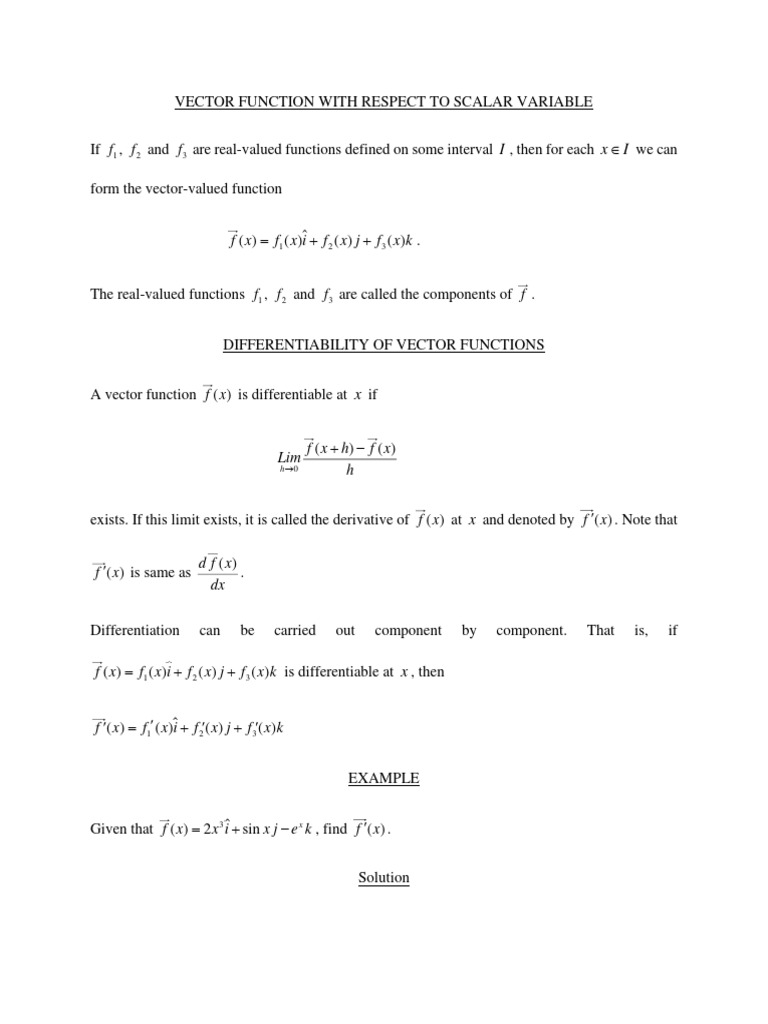 Vector Function With Respect To Scalar Variable | PDF | Derivative | Function (Mathematics)