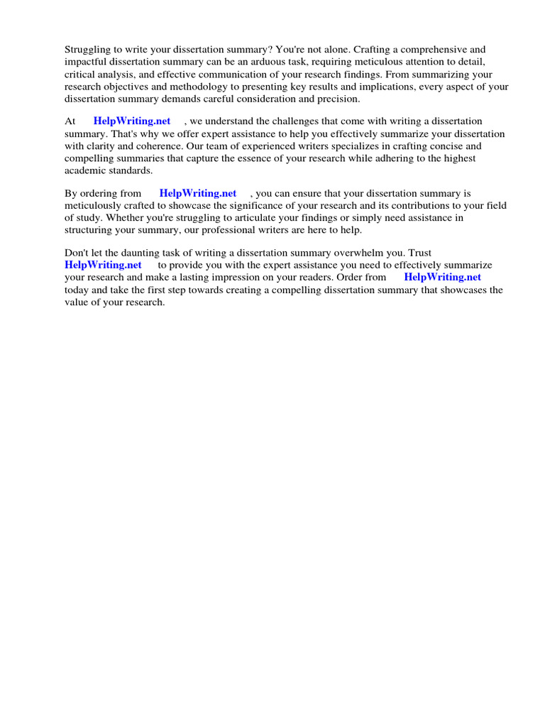 Dissertation Summary Examples | PDF | Thesis | Information