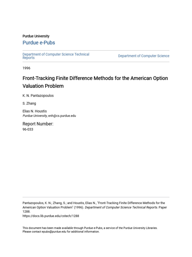 Front-Tracking Finite Difference Methods For The American Option | PDF ...
