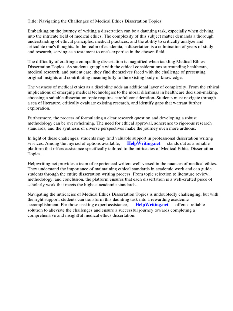 Medical Ethics Dissertation Topics | PDF | Bioethics | Medical Ethics