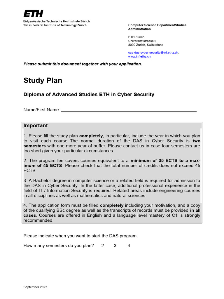 DAS CyberSecurity - StudyPlan | PDF | Academic Degree | Computer Security