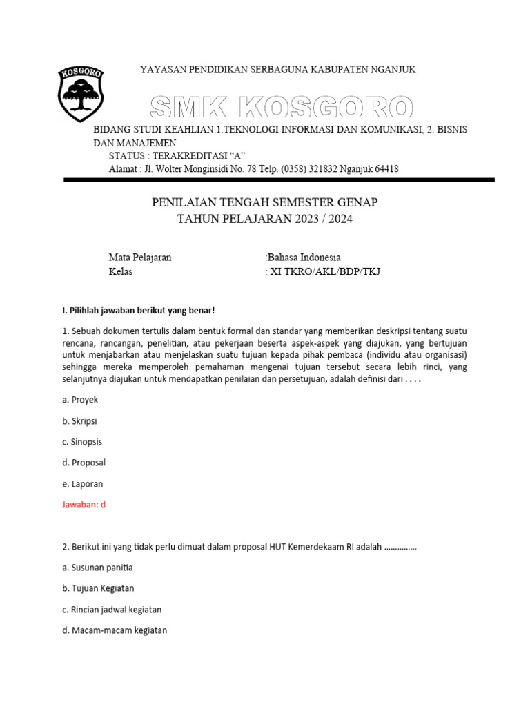 PTS XI Genap 2024 | PDF | Karier & Perkembangan