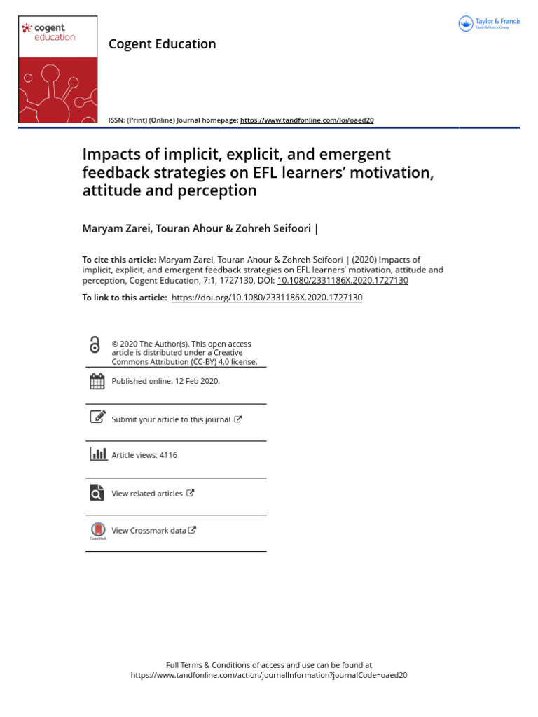 Impacts of Implicit Explicit and Emergent Feedback Strategies On EFL ... Impacts of Implicit Explicit and Emergent Feedback Strategies On EFL ...