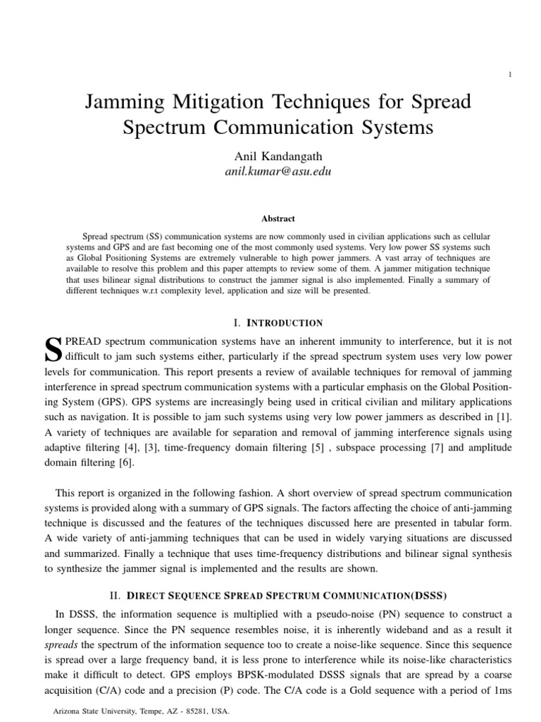 Jamming Mitigation Techniques For Spread Spectrum Communication Systems | PDF | Wavelet ...
