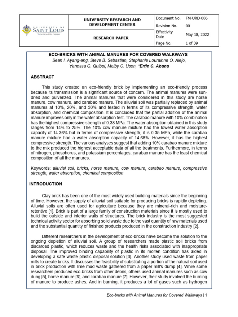 Eco-Bricks from Animal Manures Study | PDF | Brick | Manure