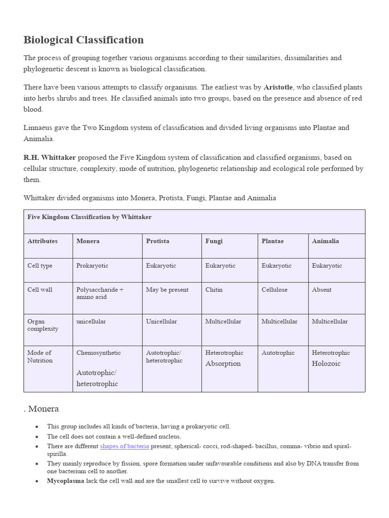 Biological Classification | PDF | Cell (Biology) | Protozoa