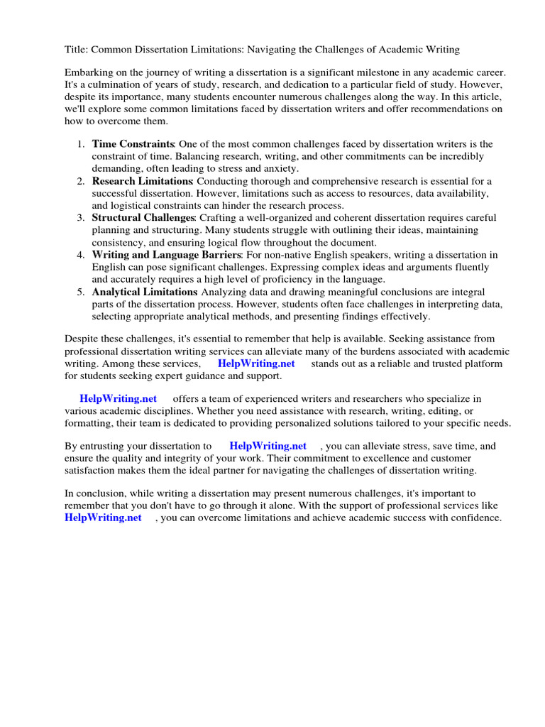 Common Dissertation Limitations | PDF | Methodology | Sampling (Statistics)