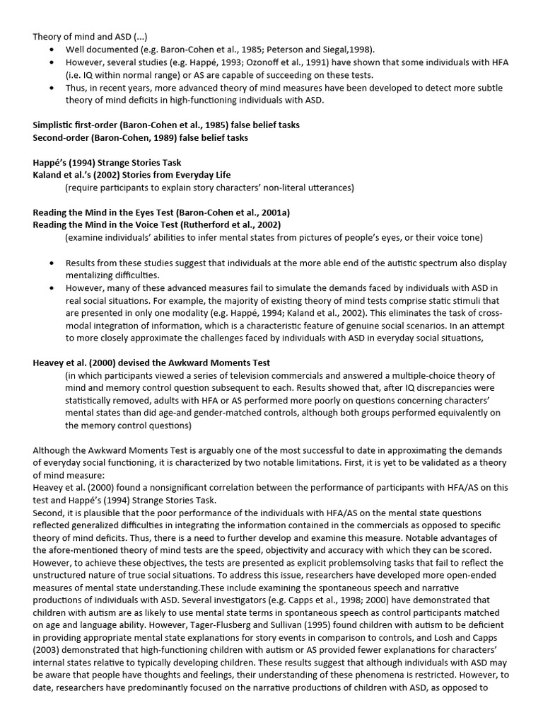 TEA ToM TEORIAS TEA | PDF | Theory Of Mind | Autism Spectrum
