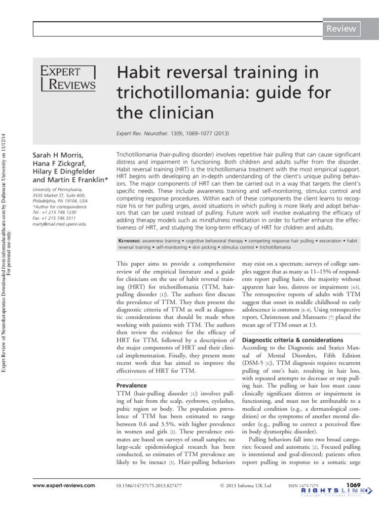 Sarahh2013 Habit Reversal Training in Trichotillomania - Guide For The ...