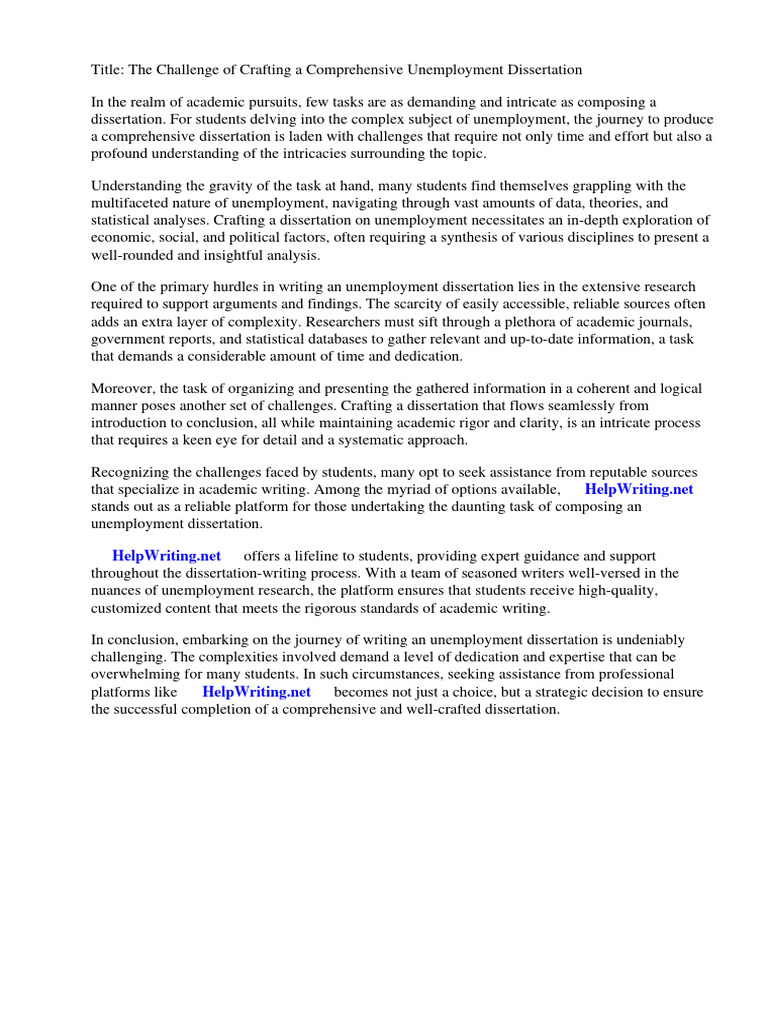 Unemployment Dissertation Examples | PDF | Unemployment | Labour Economics