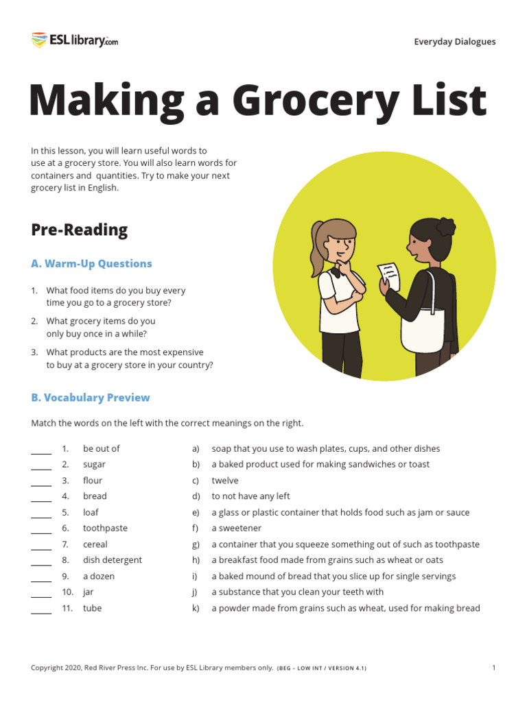 ESL-Making-a-Grocery-List-Handout-1 | PDF | Breads | Cereals