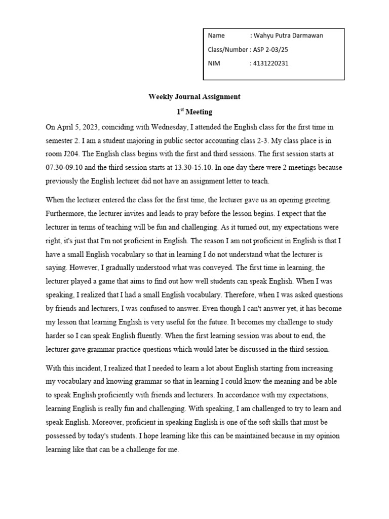 Wahyu Putra Darmawan - Weekly First Meeting | PDF | English Language ...