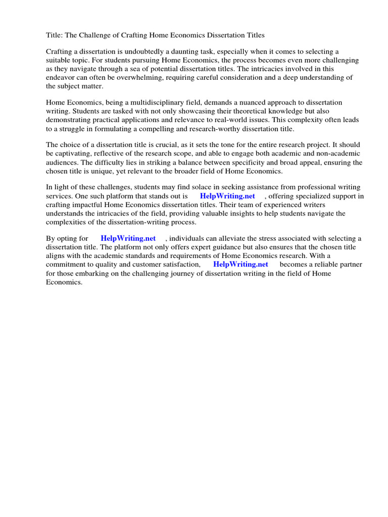 Home Economics Dissertation Titles | PDF | Thesis | Economics