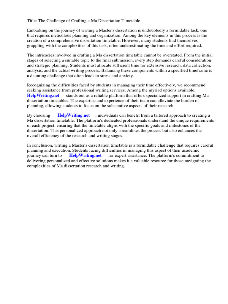Ma Dissertation Timetable | PDF | Thesis | Essays