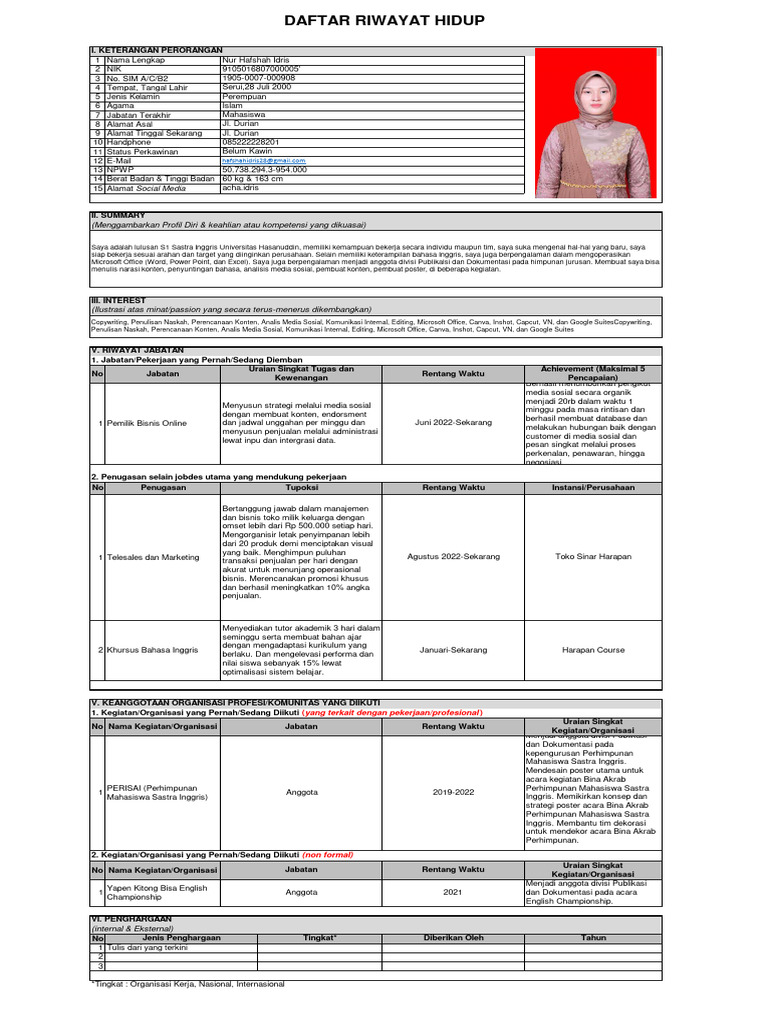 Form Biodata PTC.1 | PDF
