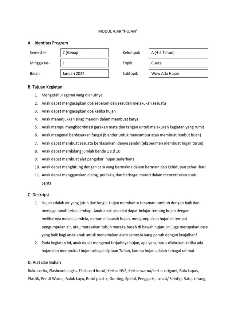 Modul Ajar Cuaca untuk Anak TK | PDF