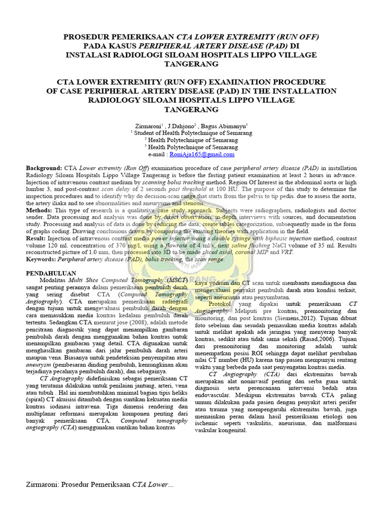 Prosedur pemeriksaan CTA Lower Extremity (Run Off) ... PDF (Indonesia ...