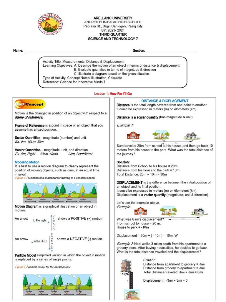 Lesson 1 Distance & Displacement - Student's | PDF | Distance ...