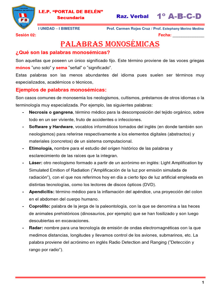 RV Palabras Monosémicas | PDF