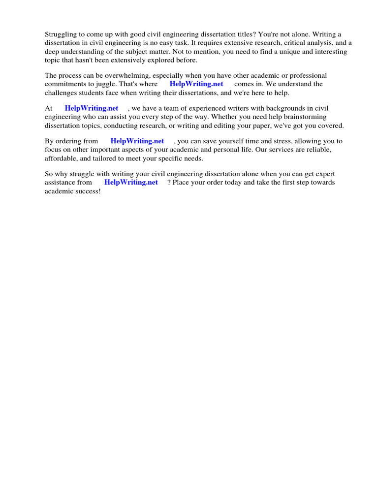Good Civil Engineering Dissertation Titles | PDF | Thesis | Engineering