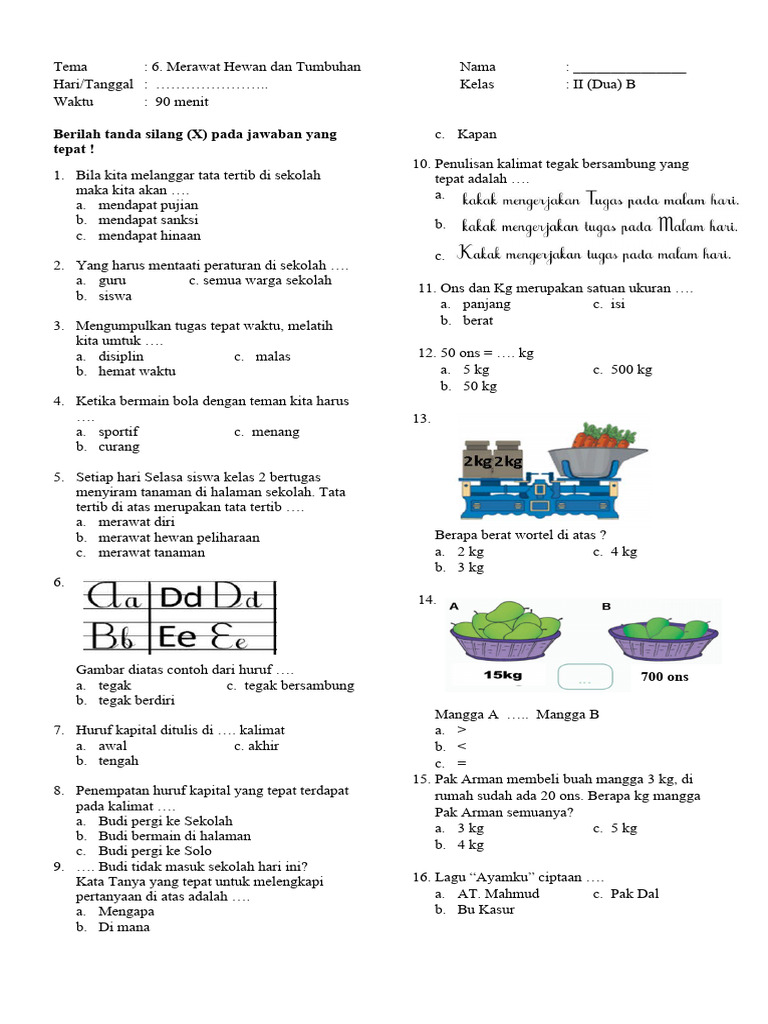 Contoh Soal Pts B. Indonesia Kelas 1 | PDF