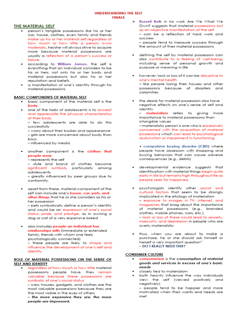 Understanding The Self - Finals | PDF | Goal | Metacognition