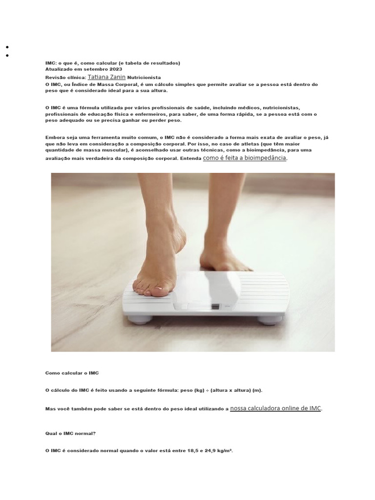 IMC o que é, como calcular | PDF | Índice de massa corporal | Obesidade