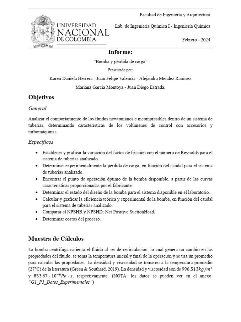 G1 P1 Informe-2 | PDF | Bomba | Ingenieria Eléctrica