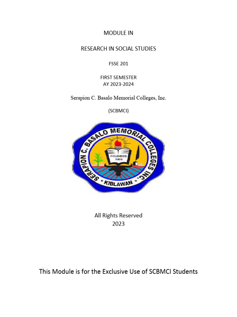 MODULE IN FSSE 201 Research in Social Studies | PDF | Survey Methodology | Discrimination & Race ...