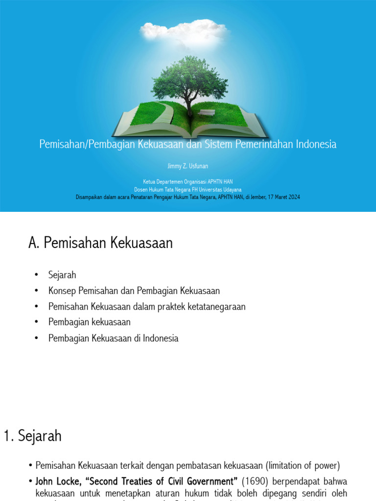 Pemisahan Kekuasaan Dan Sistem Pemerintahan Indonesia - Jimmy Usfunan | PDF