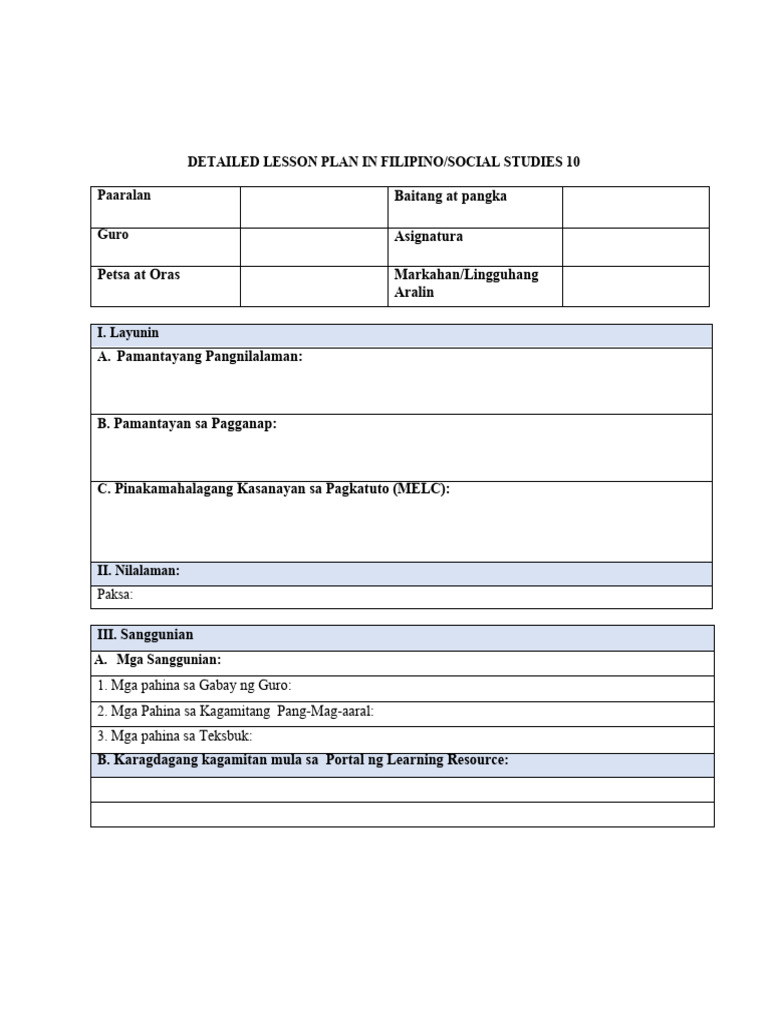 DETAILED LESSON PLAN - Template | PDF